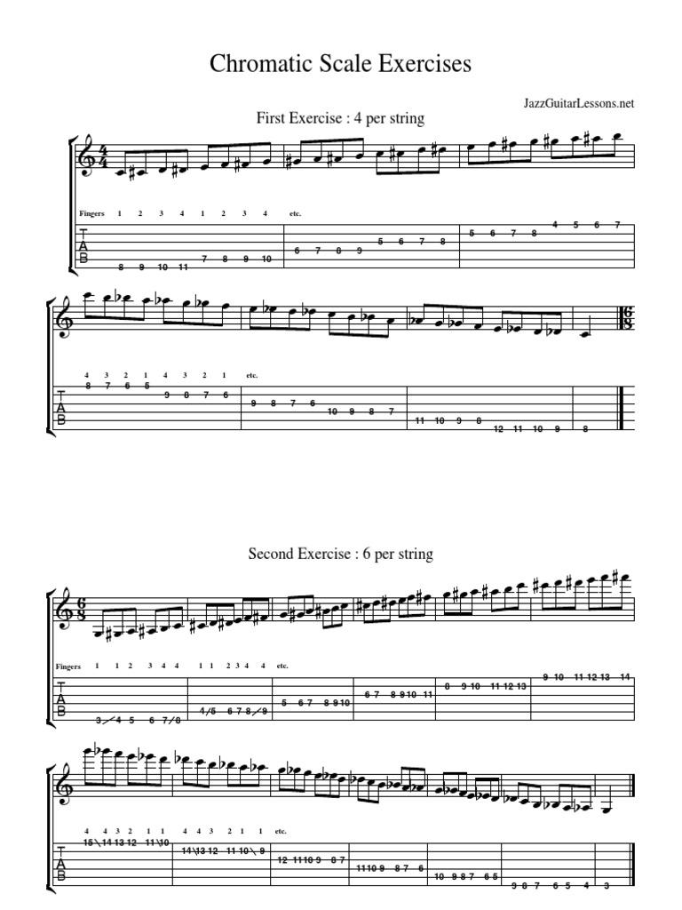Chromatic Scale Exercises: First Exercise: 4 Per String | Download Free ...