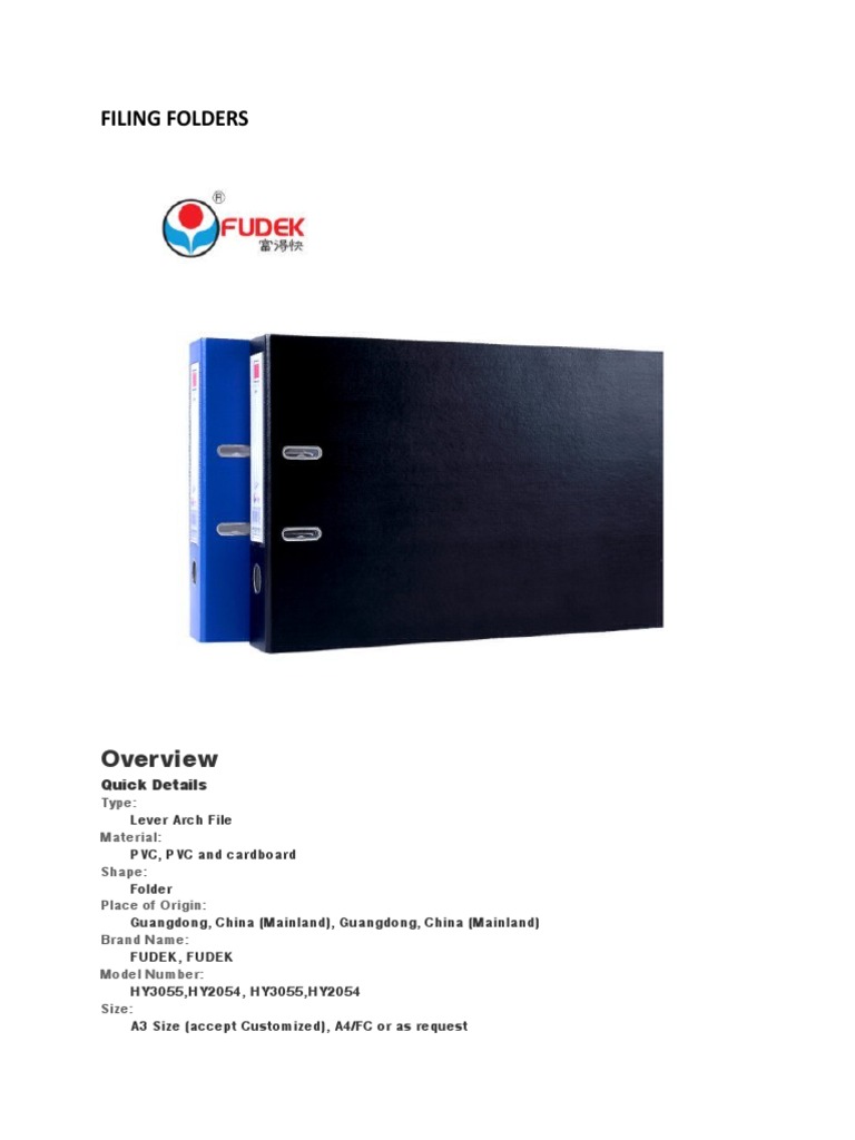 Filing Folders: Quick Details | PDF | Bookbinding | Paperboard