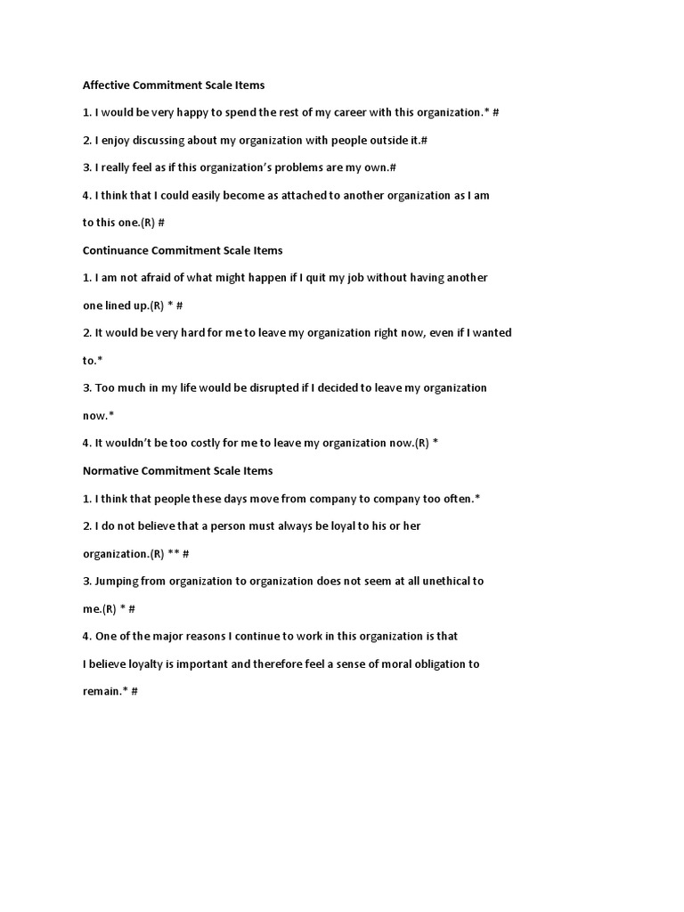 Employee Commitment Questionnaire Items | PDF