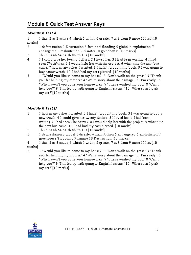 Module 8 Quick Test Answer Keys | PDF