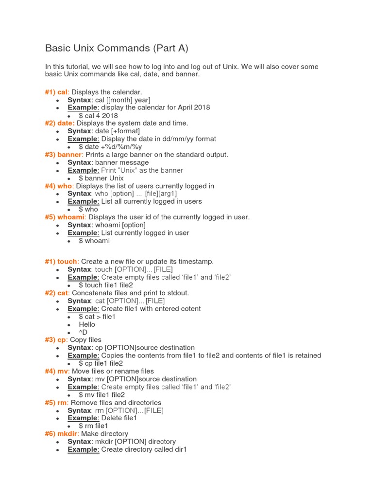 Basic Unix Commands | PDF | Computer File | Areas Of Computer Science Basic Unix Commands | PDF | Computer File | Areas Of Computer Science
