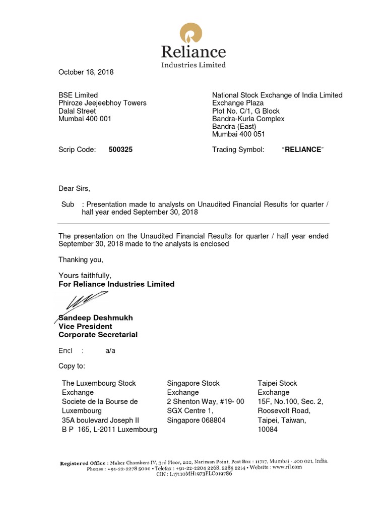 Reliance Industries Limited - Investor Presentation - 2Q FY 2018-19 ...