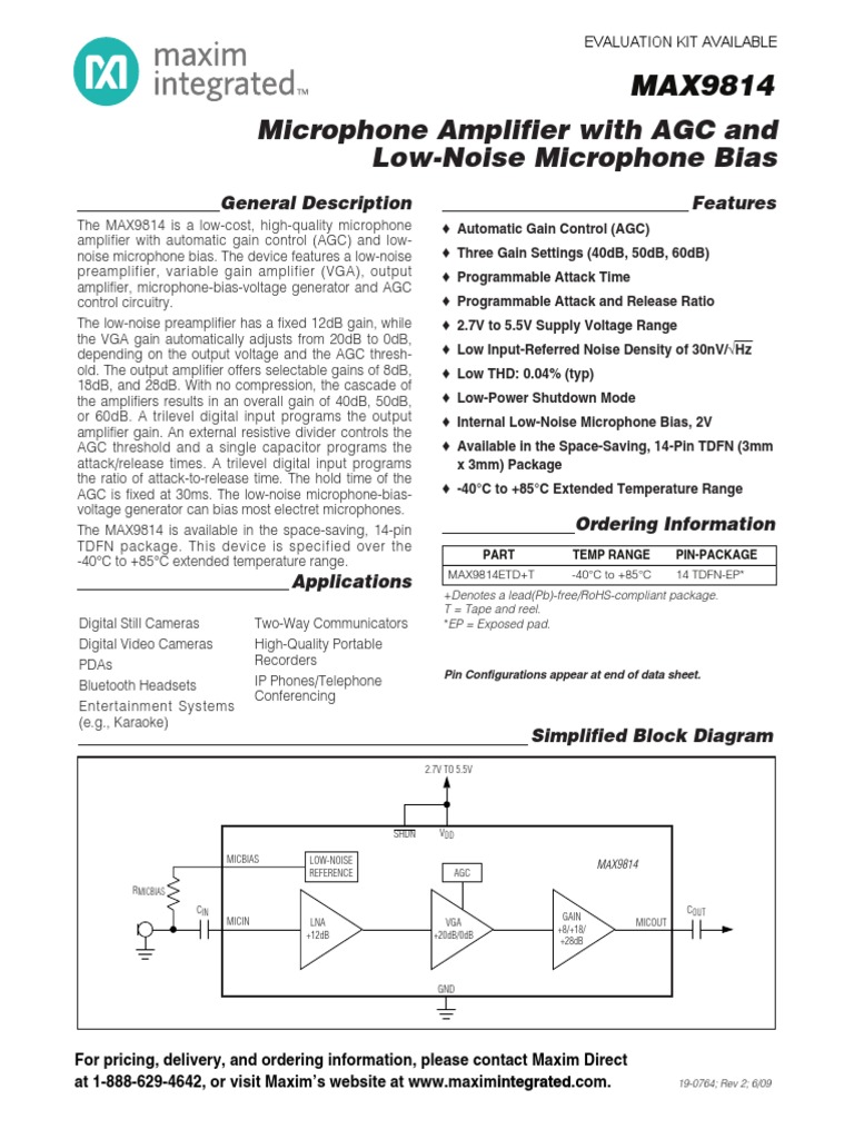 Max9814 PDF | PDF | Amplifier | Microphone