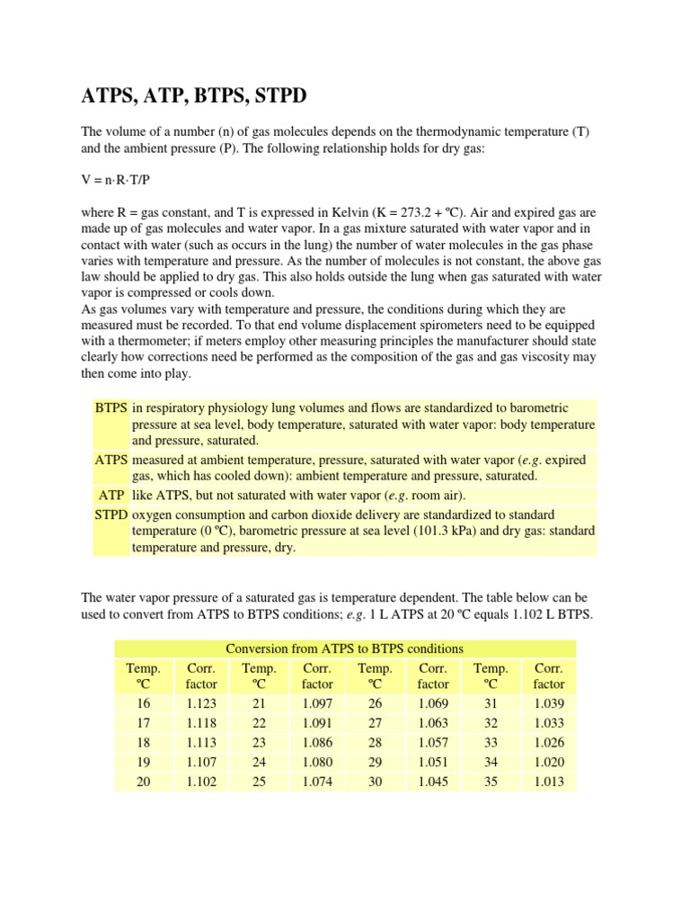 Pulmonary Temperature Correction Factors (ATPS And BTPS), 58% OFF