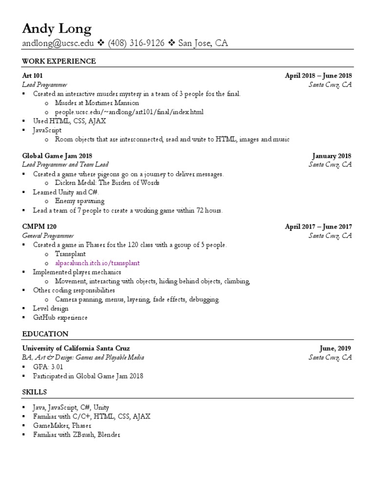 Andy Long Resume | PDF | Ajax (Programming) | Software