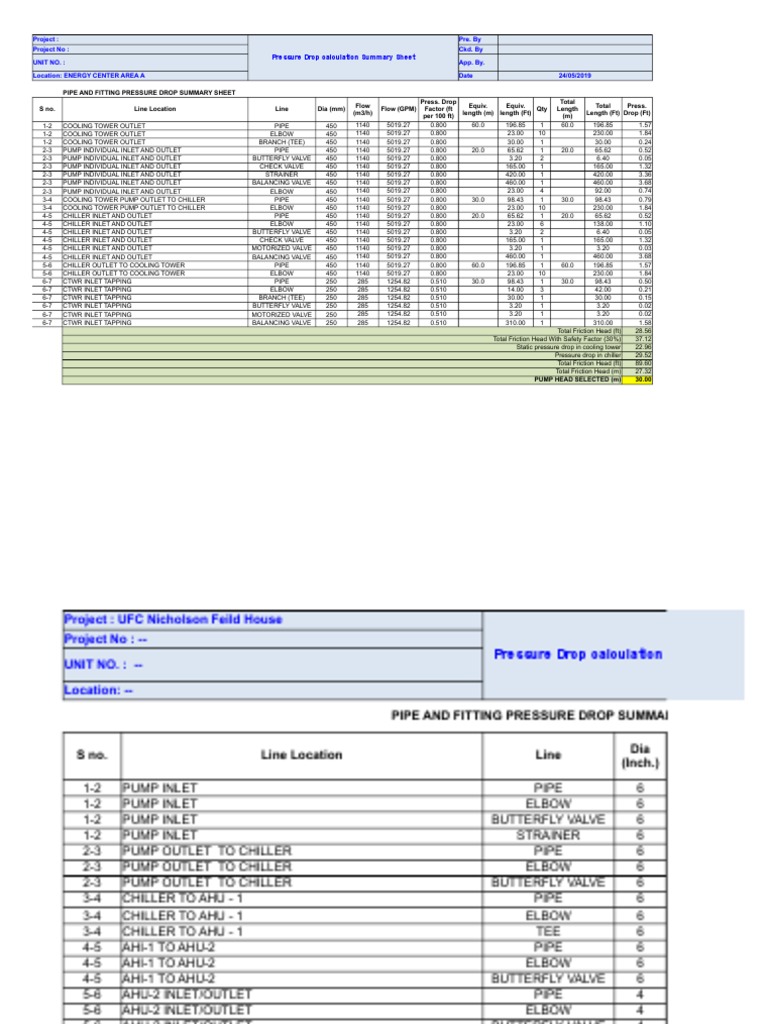 Pressure Drop Calculation Summary Sheet | Download Free PDF | Valve | Pump