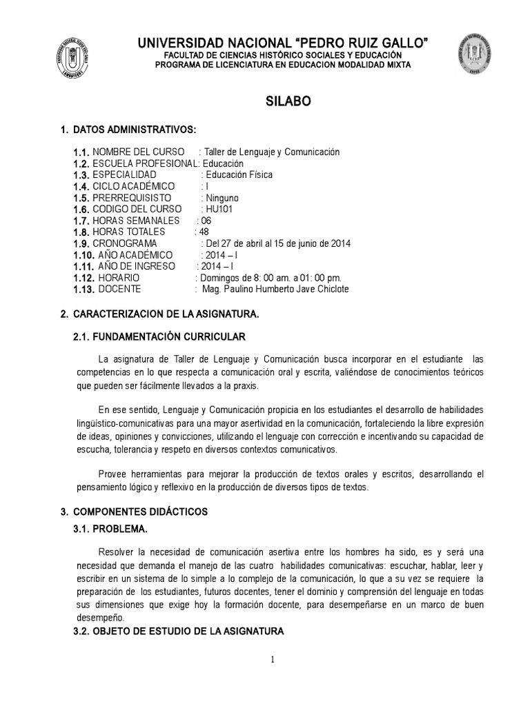 Modelo de Silabo Lemm 2014 | PDF | Comprensión lectora | Comunicación