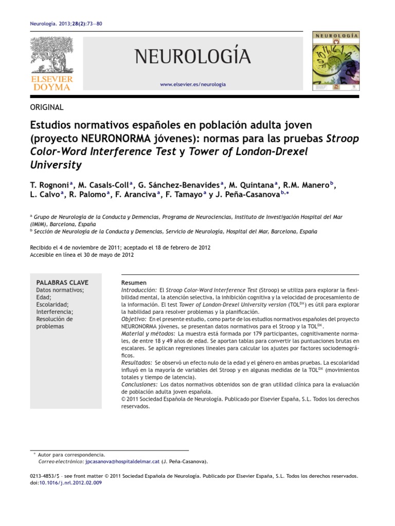 Color-Word Interference Test y Tower of London-Drexel | PDF ...