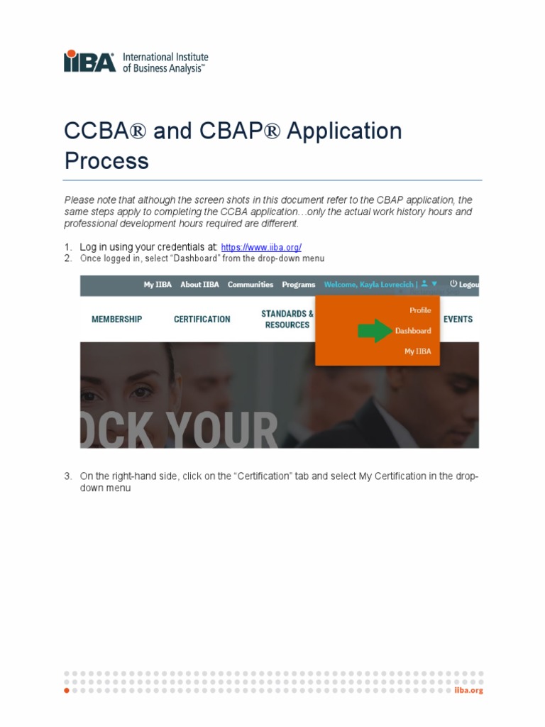 CCBA® and CBAP® Application Process: 1. Log in Using Your Credentials ...
