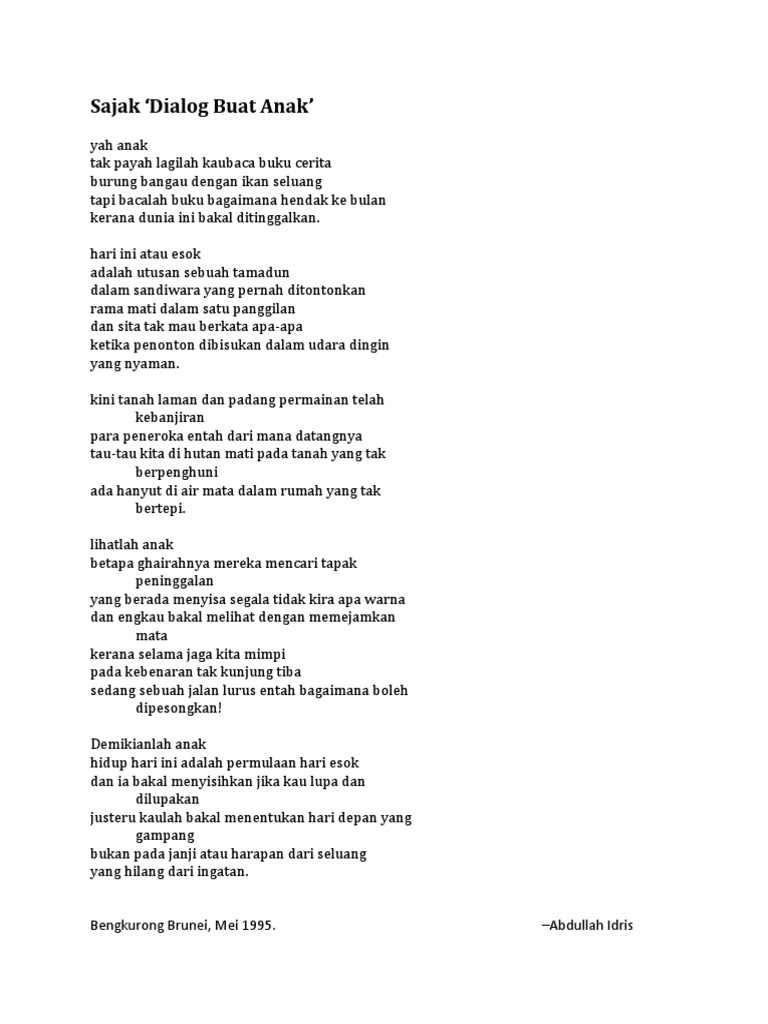 Kerja Latihan Sajak ' Dialog Buat Anak' | PDF