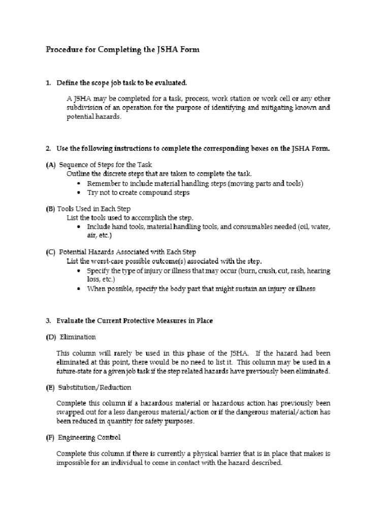 Sample For Completing JSHA Form | PDF