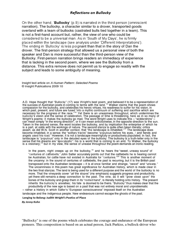 Reflections On Bullocky: Longing To Belong: Judith Wright's Poetics of ...