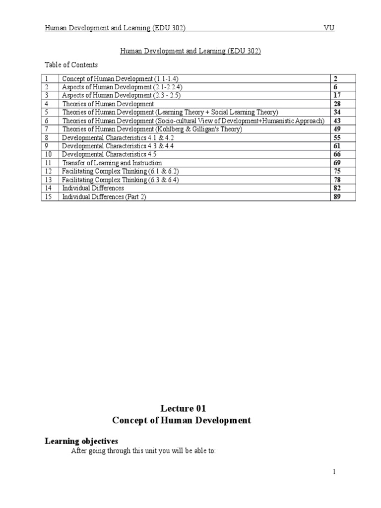 Human Development and Learning (Edu 302) Vu Human Development and ...