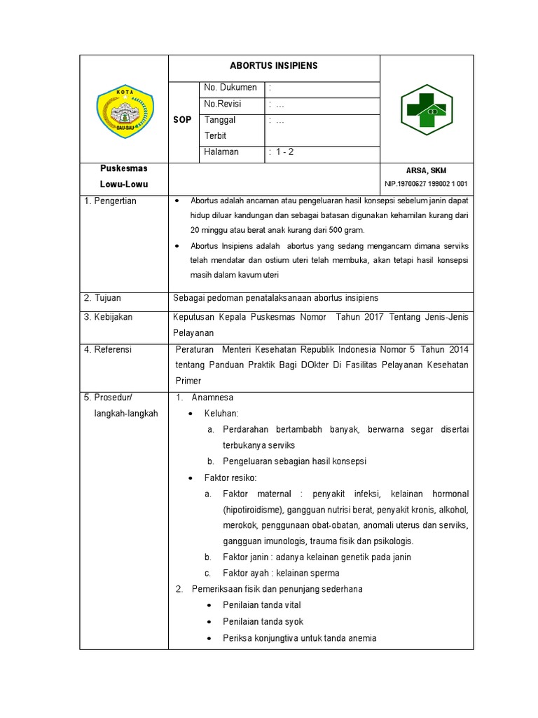 Sop Abortus Insipiens | PDF | Pengembangan Diri | Kesehatan Holistik
