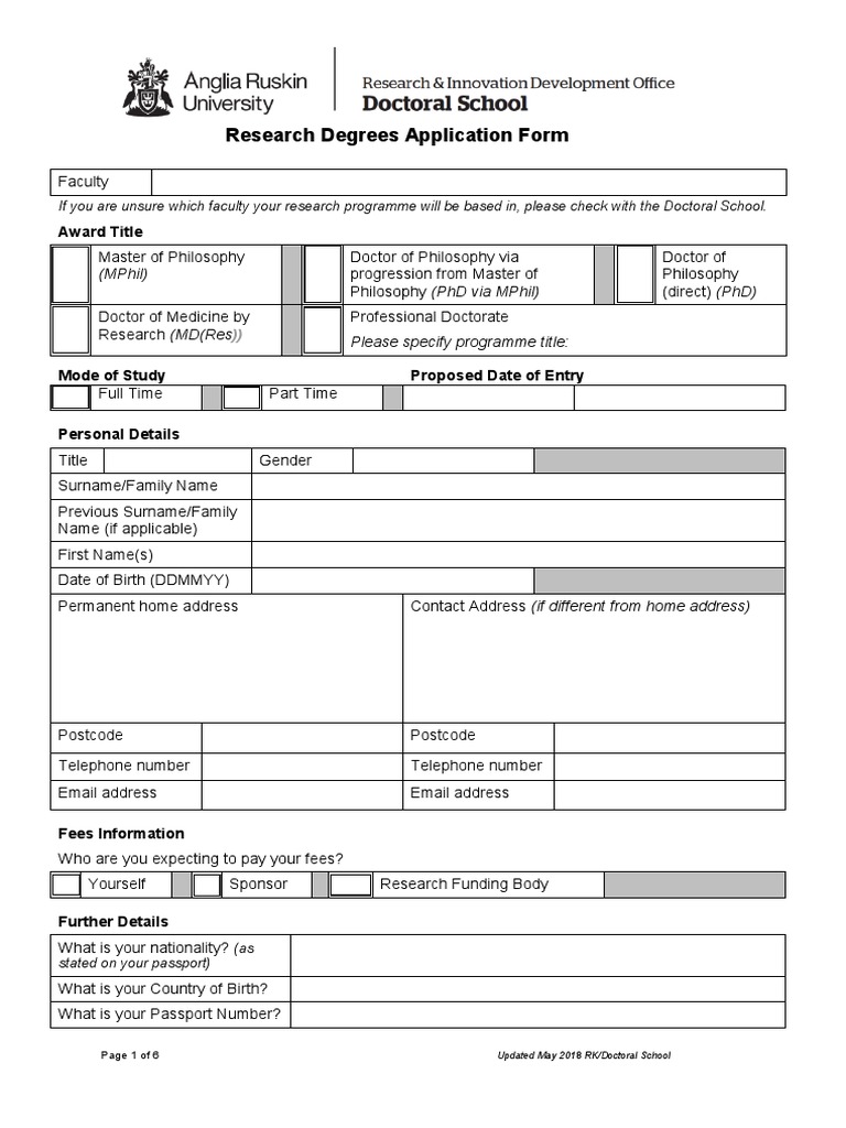 Research Degree Application Form 2017 | PDF | Doctor Of Philosophy ...