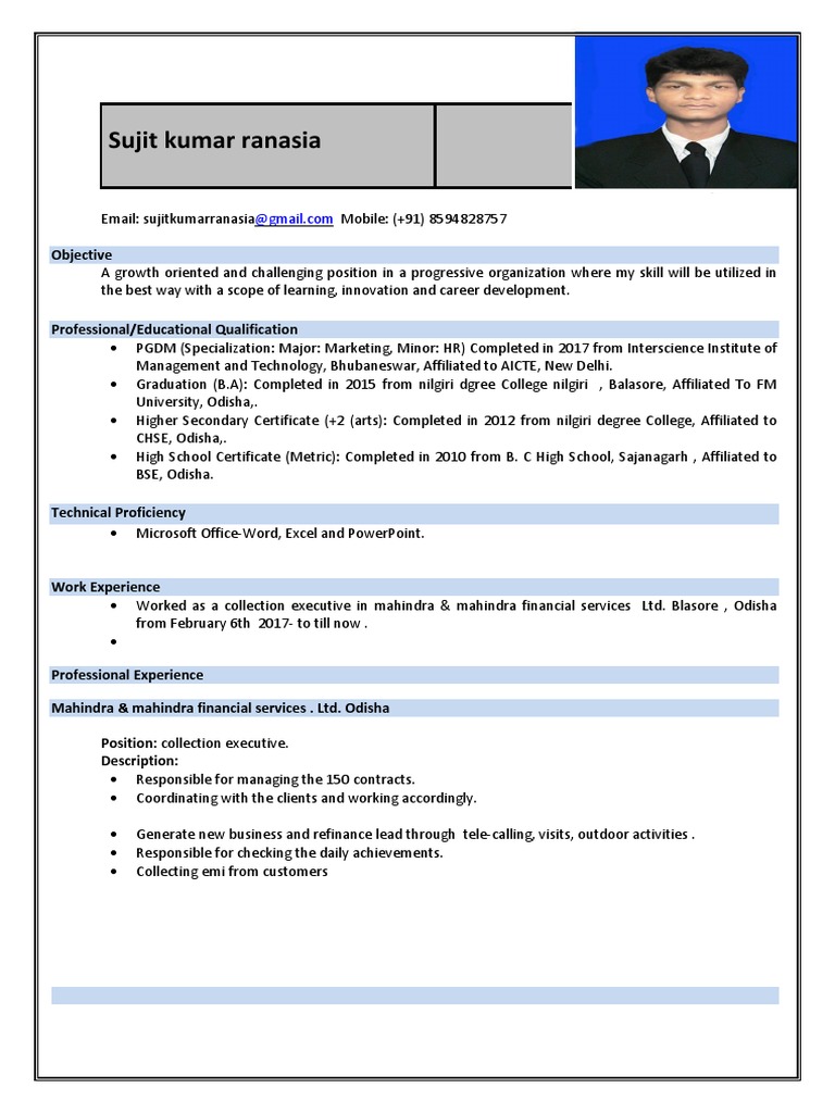 Sujit. Ranasia CV | PDF | Learning | Cognition