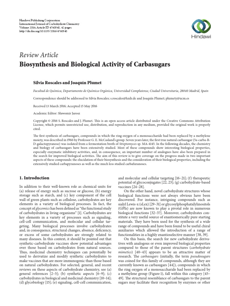 Review Article: Biosynthesis and Biological Activity of Carbasugars ...