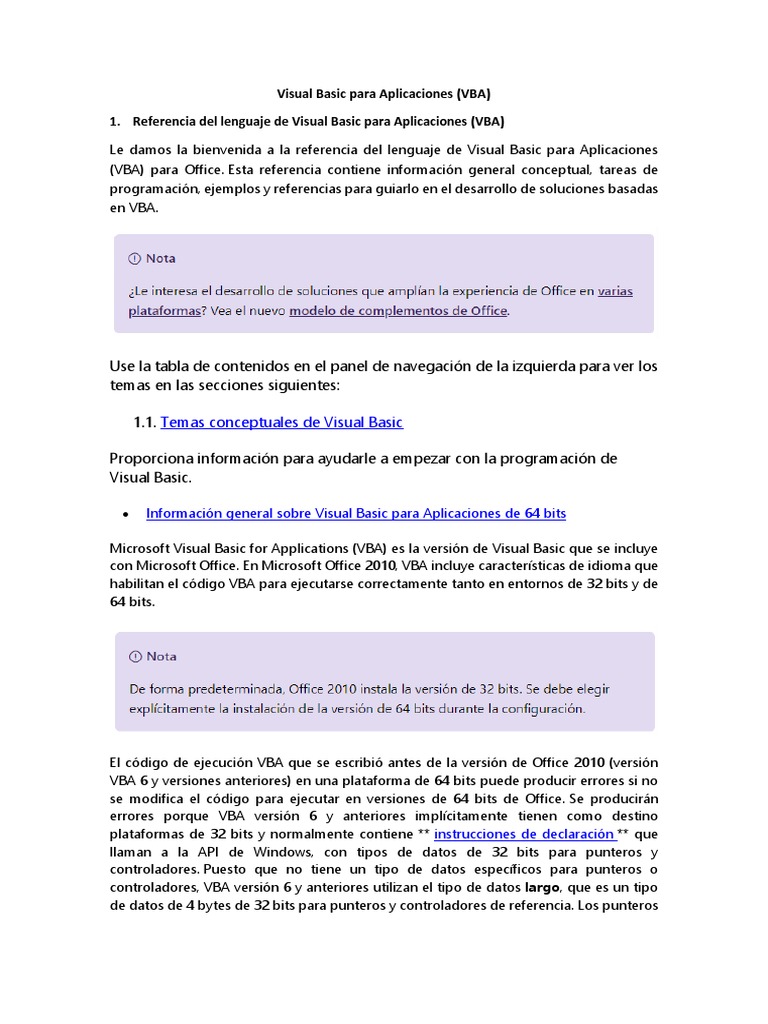 Referencia Del Lenguaje de Visual Basic para Aplicaciones | PDF | Computación de 64 bits ...