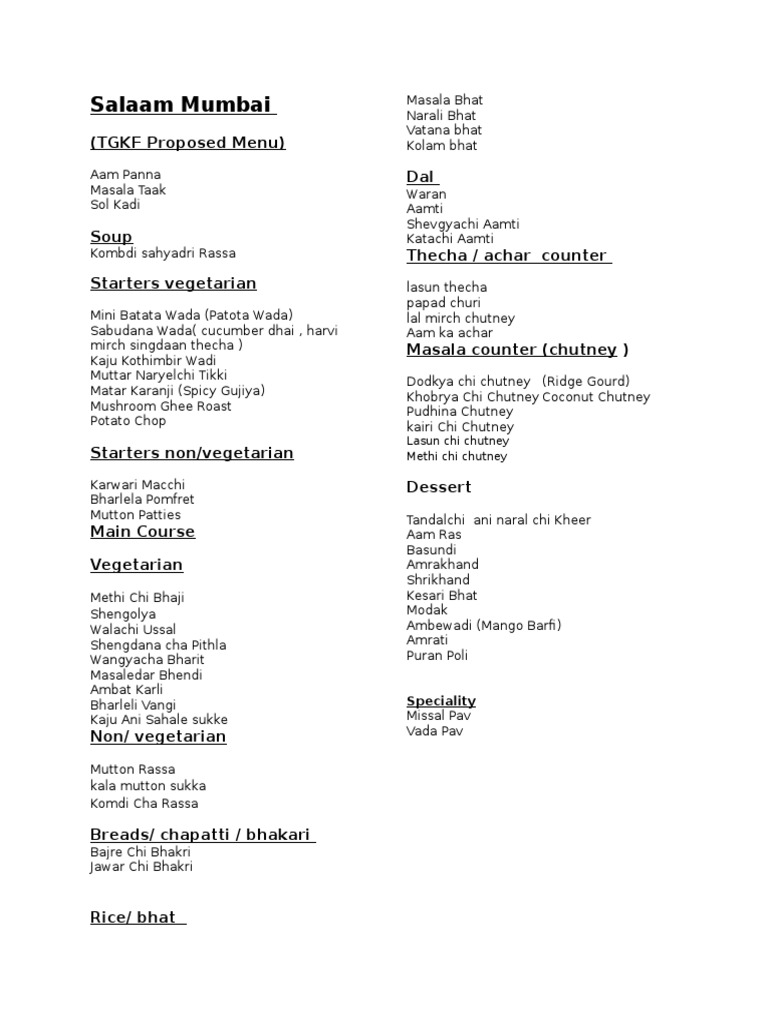 Maharashtrian Food Menu | PDF