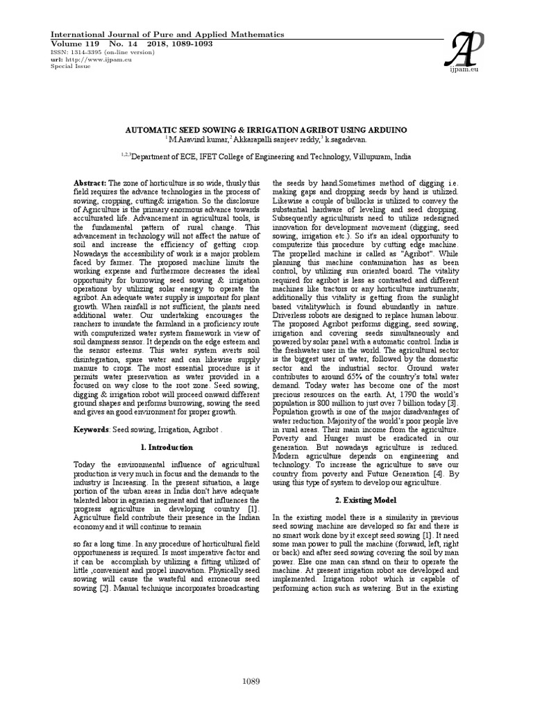 Automatic Seed Sowing & Irrigation Agribot Using Arduino | PDF | Sowing | Agriculture