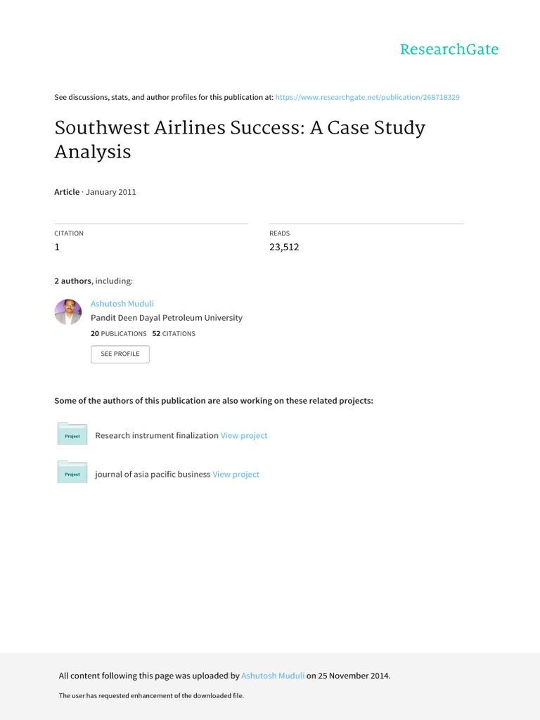 Southwest Airlines Success: A Case Study Analysis: January 2011 | PDF ...