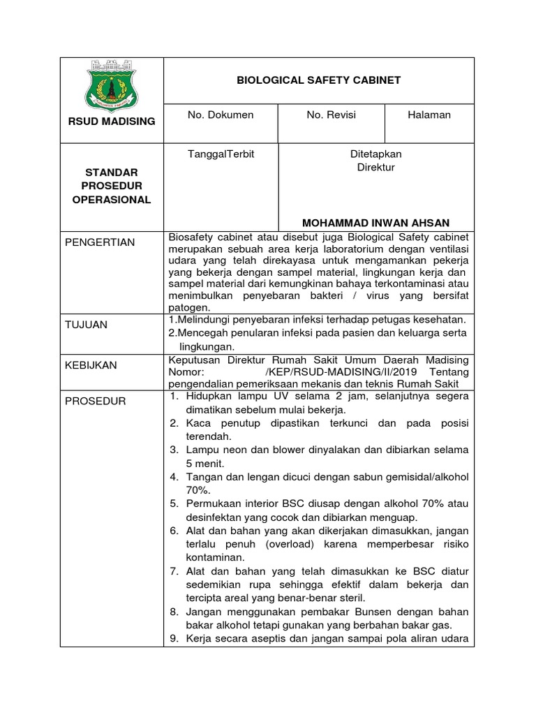 Sop Biological Safety Cabinet | PDF