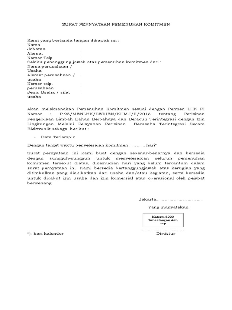 Contoh Surat Pernyataan Komitmen Target - JourneyaresEverett