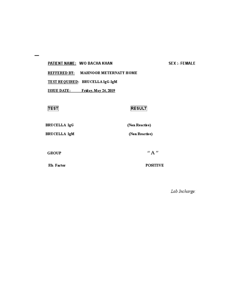 Test Result: Lab Incharge | PDF | Immunology | Medical Specialties