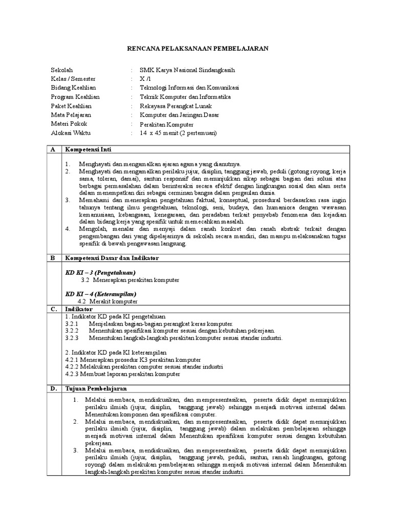 RPP Komputer Dan Jaringan Dasar | PDF