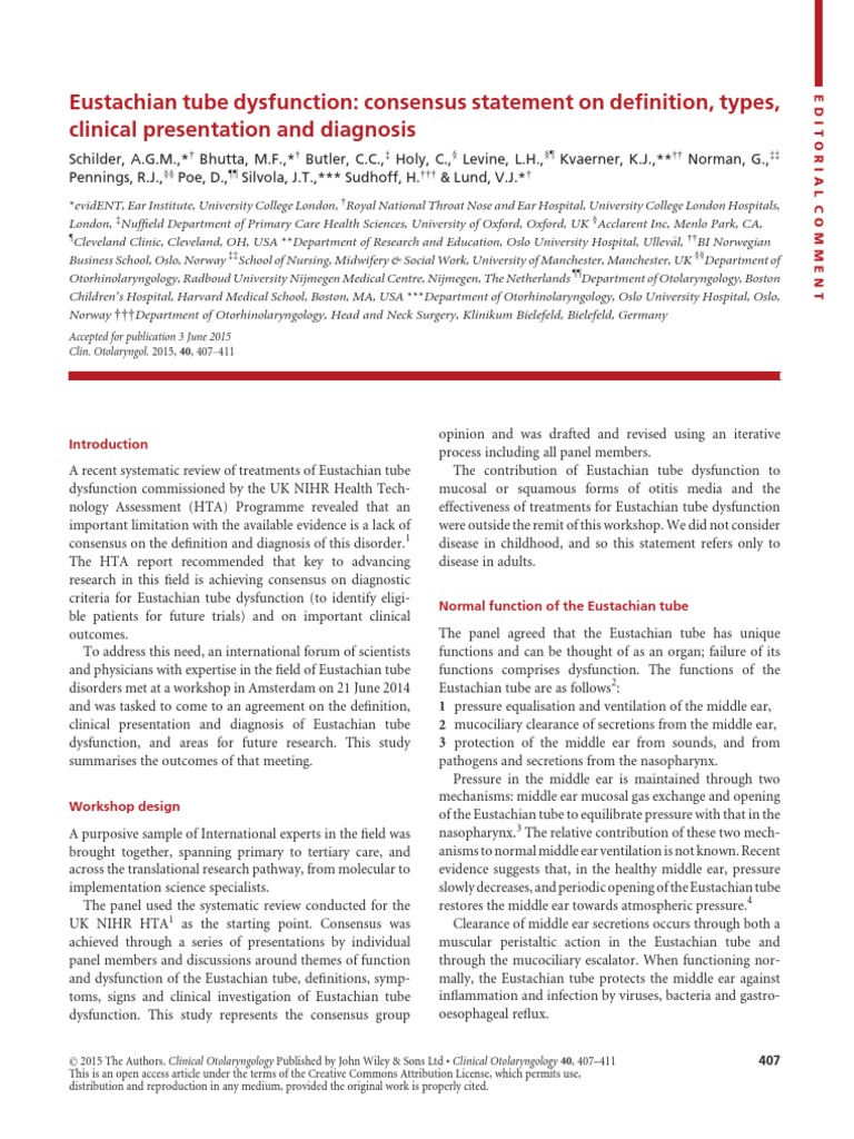 Eustachian Tube Dysfunction Consensus Statement On Definition | PDF ...