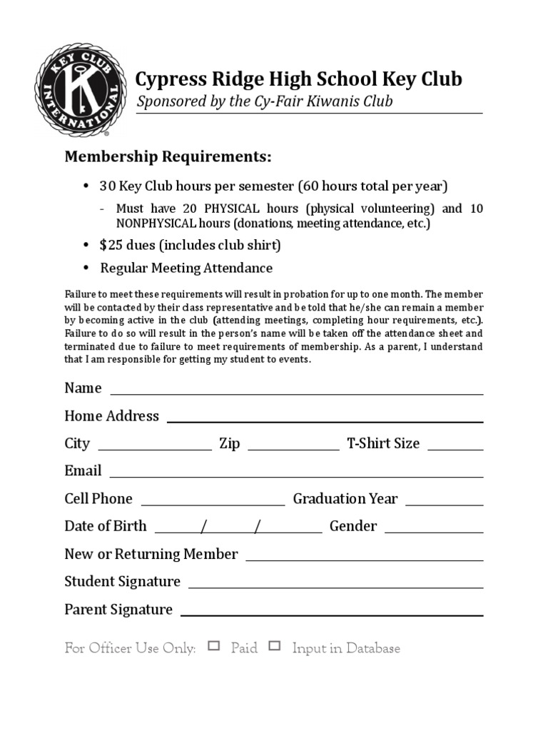 Key-Club-Membership-Form 1 | PDF | Dose (Biochemistry) | Chemistry