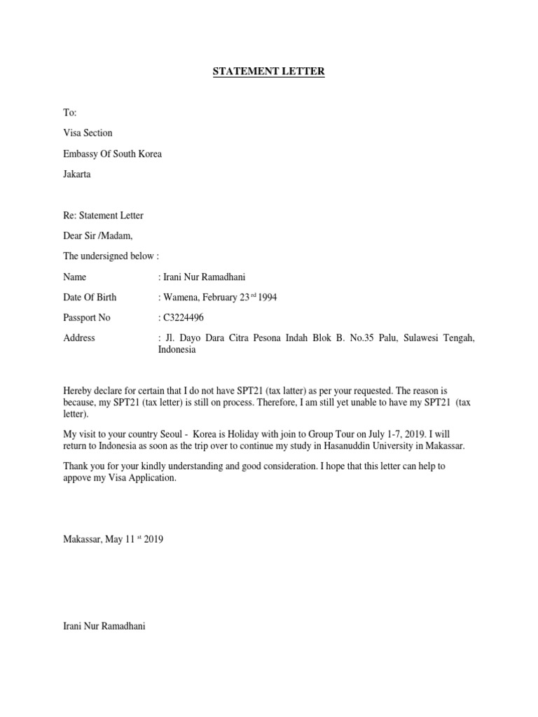 Statement Letter | PDF