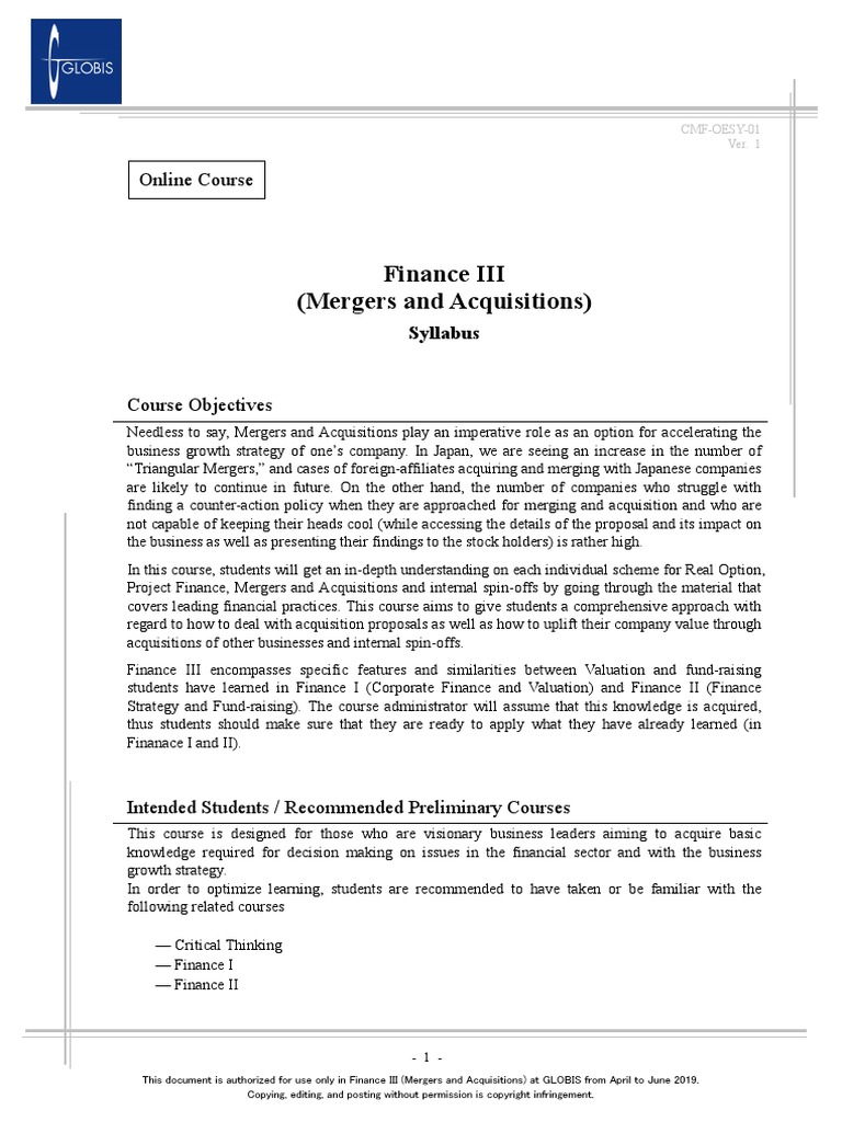 CMF Day0 SY CMF-OESY-01 Ver1 PDF | Download Free PDF | Mergers And ...