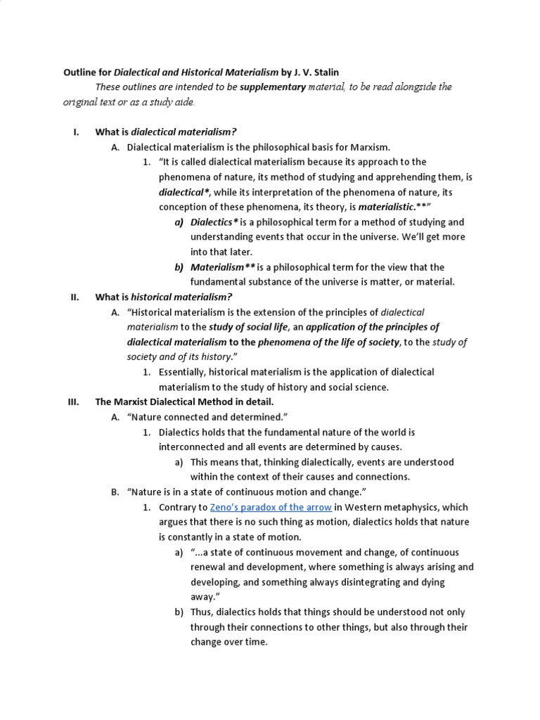 Outline For Dialectical and Historical Materialism by J. V. Stalin PDF | PDF | Materialism ...
