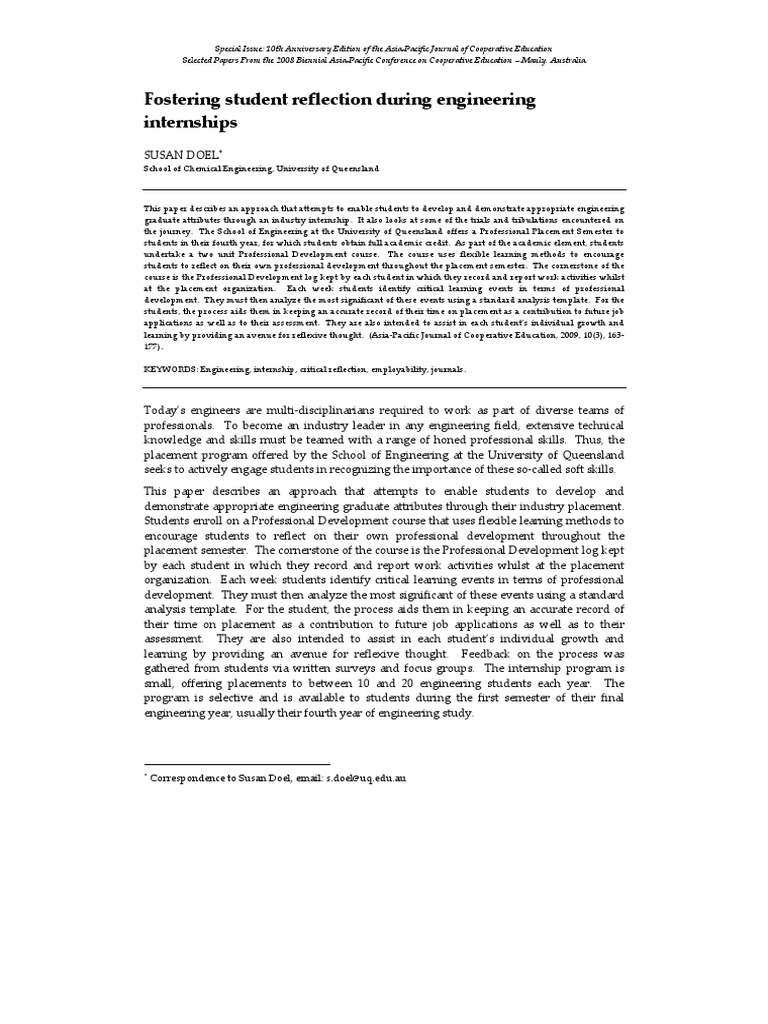 Fostering Student Reflection During Engineering Internships | PDF ...