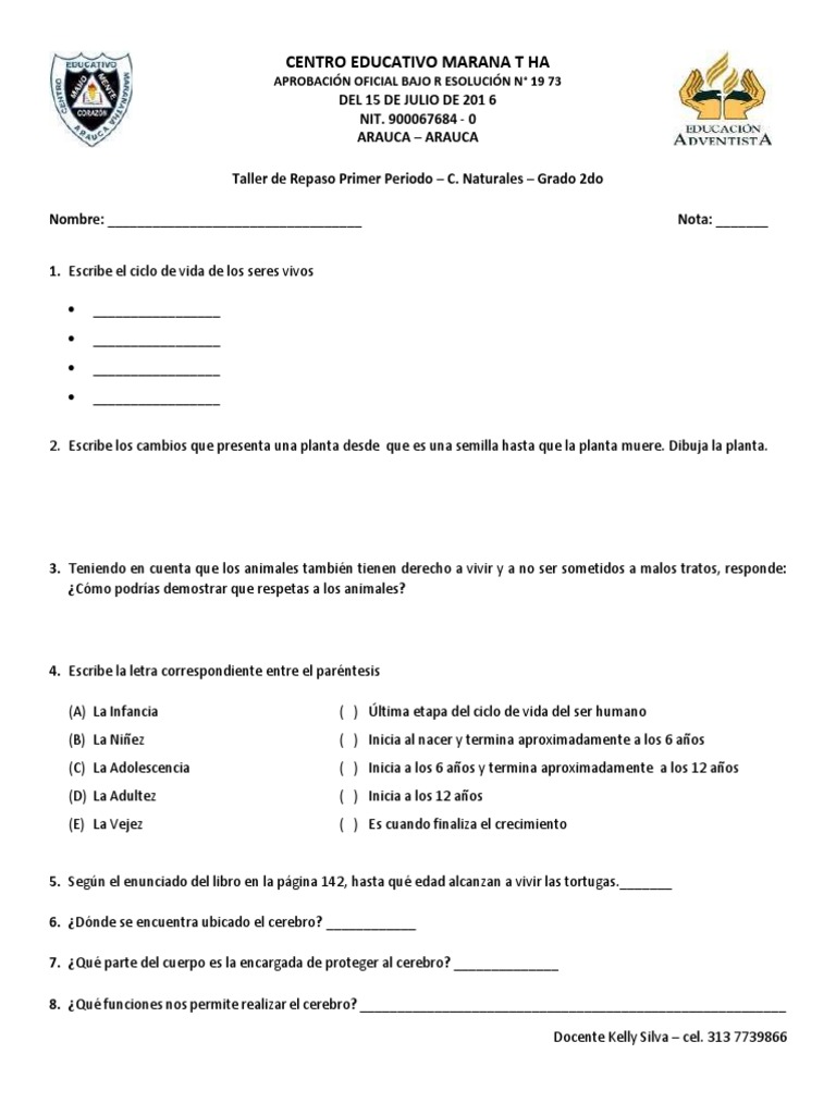 Taller Ciencias Naturales 2do Grado | PDF | Corazón | Naturaleza