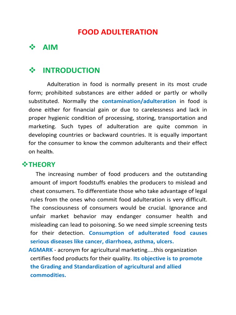 Aim Introduction: Food Adulteration | PDF