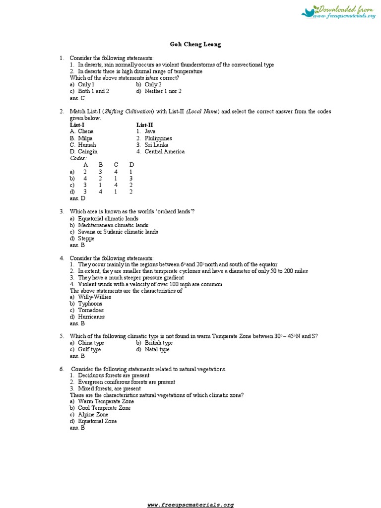 Goh Cheng Leong Test | PDF | Monsoon | Temperate Climate