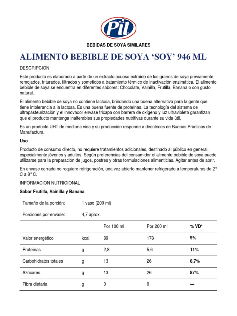 Productos PIL Soya | PDF | Vitamina | Alimentos