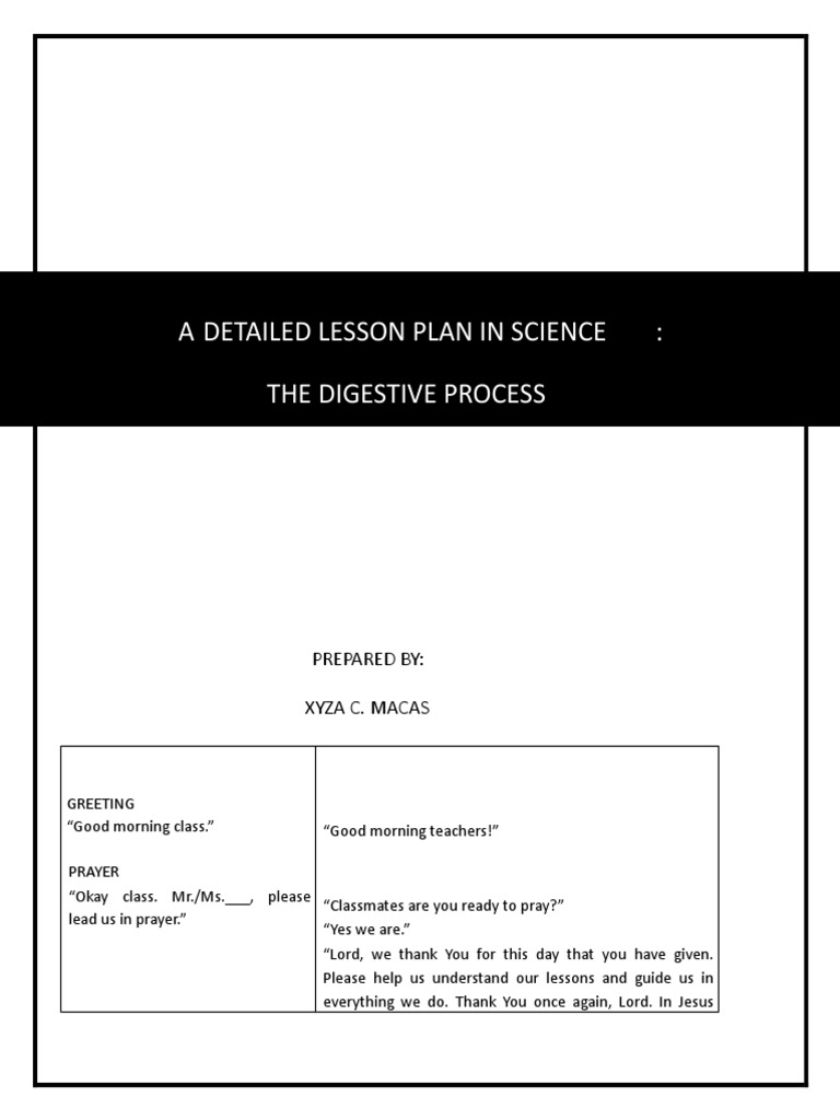 Lesson Plan Digestive System DETAILED | PDF | Digestion | Human ...
