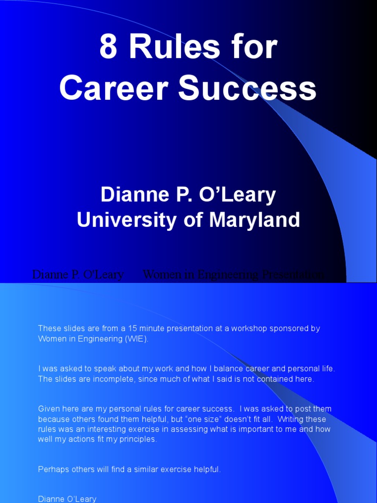8 Rules For Career Success: Dianne P. O'Leary University of Maryland | PDF | Behavior ...