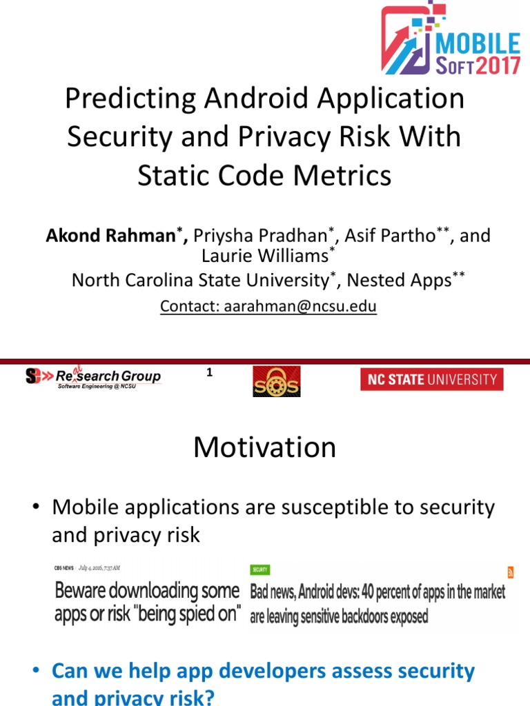 Predicting Android Application Security and Privacy Risk With Static Code Metrics | PDF | Risk ...