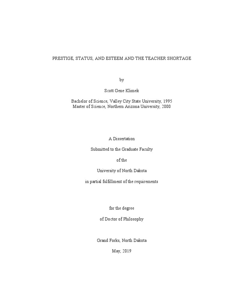 Prestige, Status, Esteem, and The Teacher Shortage | PDF | Thesis ...