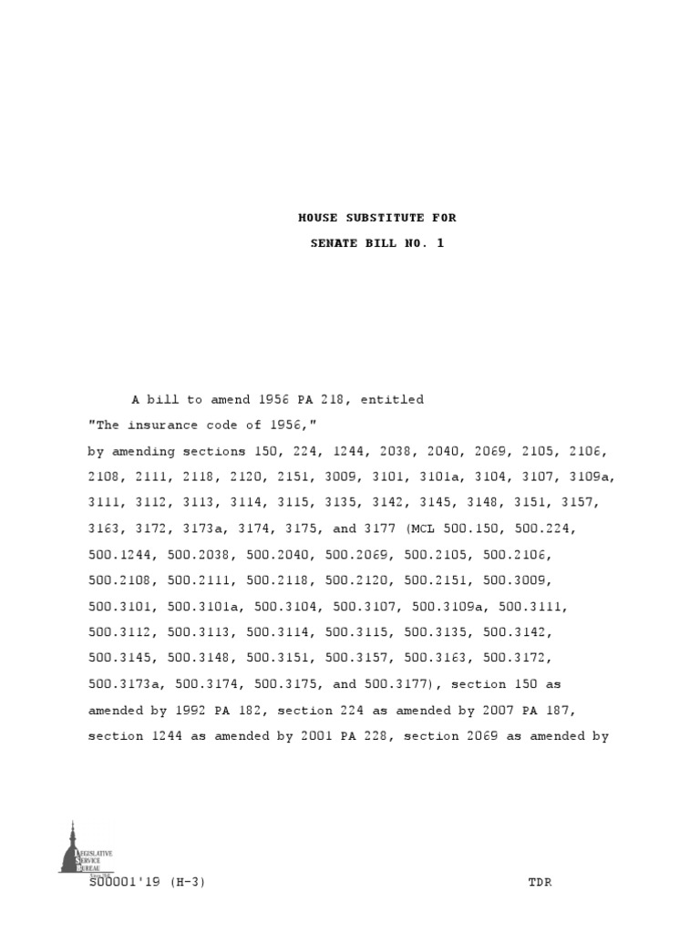 Michigan Auto Insurance Bill | PDF | Vehicle Insurance | Insurance