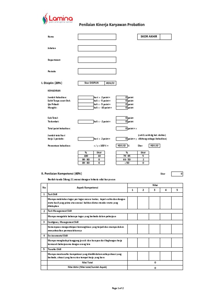 006 - Form Penilaian Kinerja Karyawan | PDF