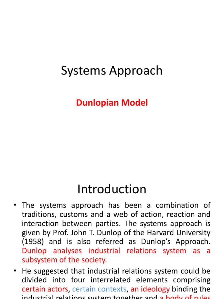 Dunlop Model Lecture-1 | PDF | Industrial Relations | System
