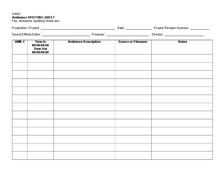 Ambience Spotting Sheet | PDF