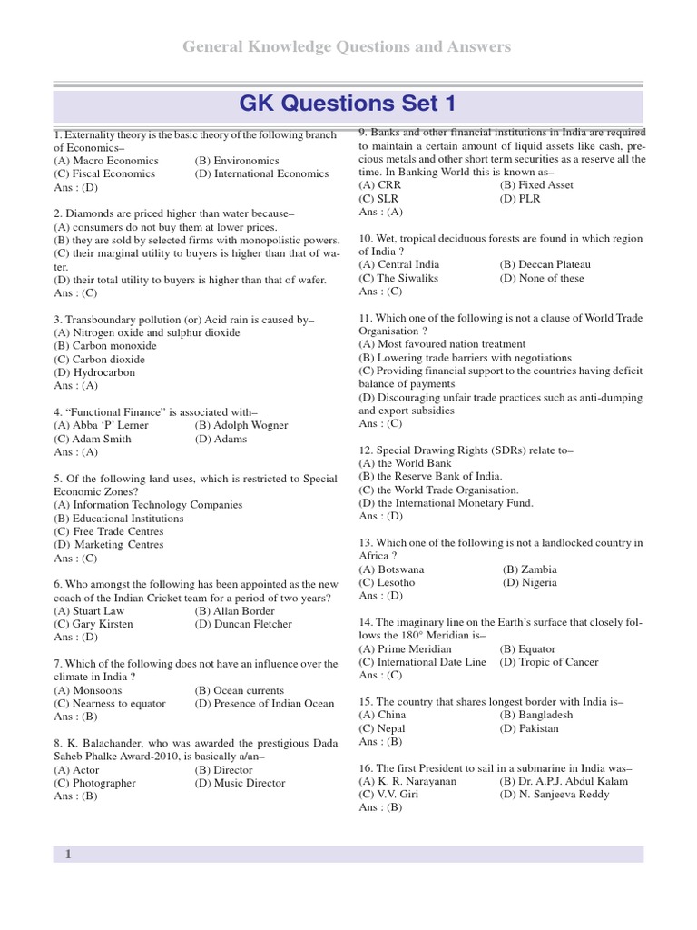 General Knowledge Quiz for Students | PDF | British Raj | Carbon