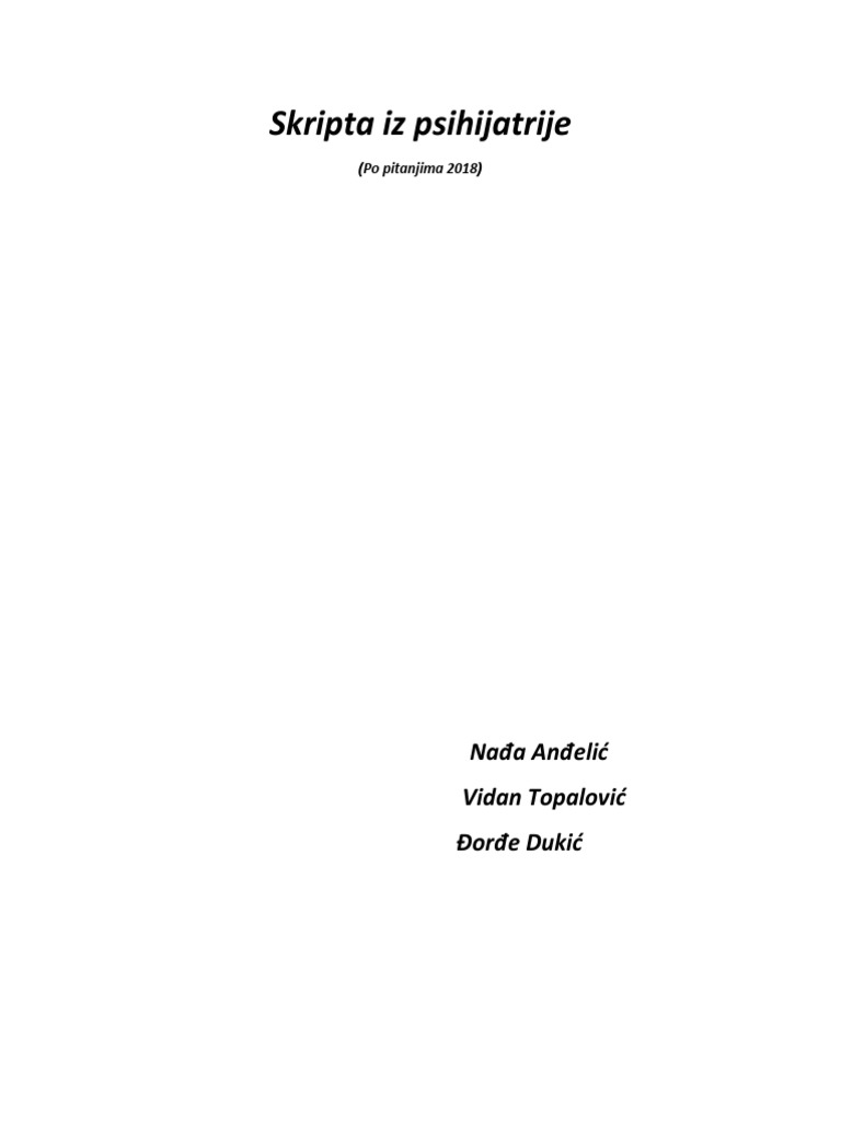 Psihijatrija Skripta | PDF