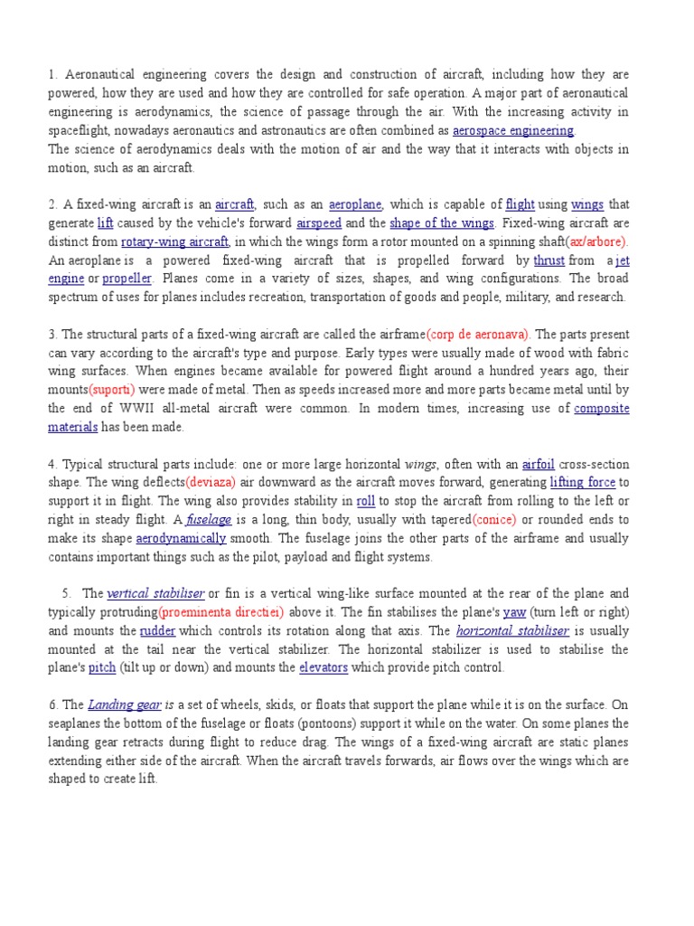 Texte Colocviu Aero | PDF | Fixed Wing Aircraft | Airplane